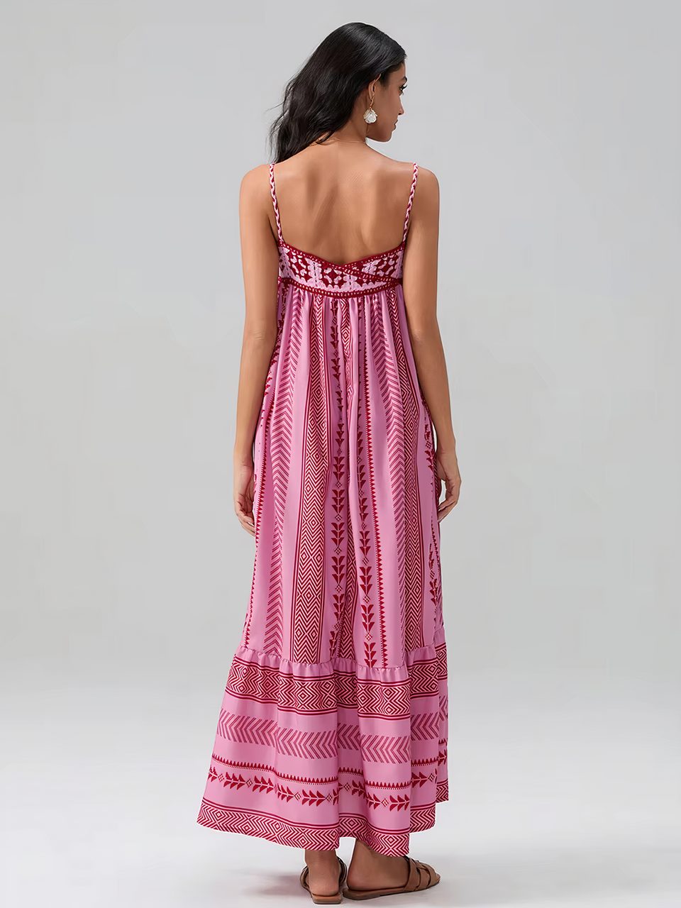 Robe bohème rose longue bi-matière • Robe chic